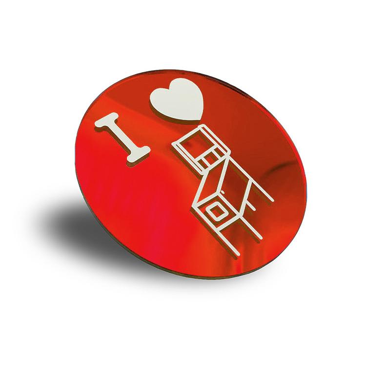PBL-400-0128-00 Mirrored I Heart Pinball Machine Drink Coaster - Red