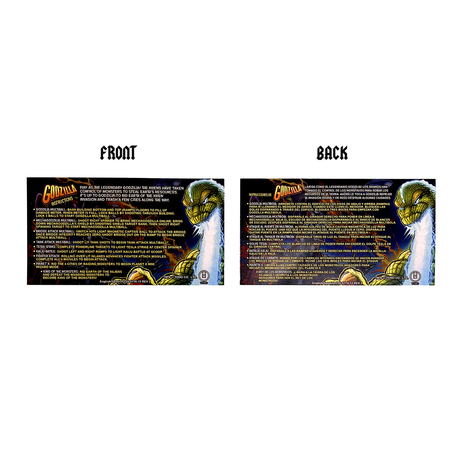 755-51T6-12 REV 2 Stern Godzilla Instruction Card
